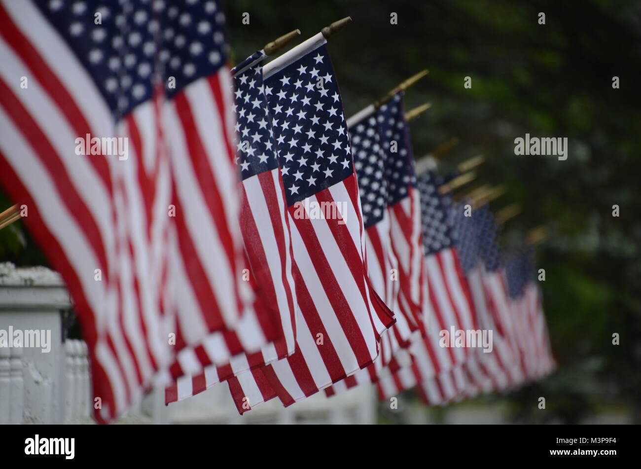 a row of small stars and stripes american flags on a rhode island ...