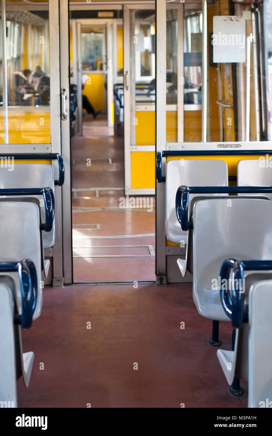 old chairs in an empty train Stock Photo - Alamy
