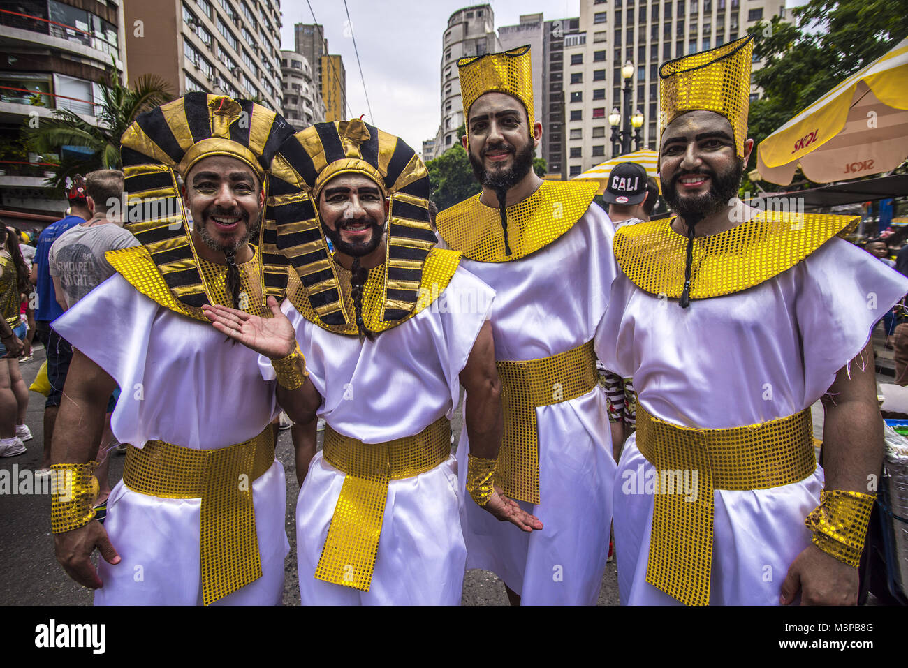 Sao Paulo, Brazil. 12th Feb, 2018. Revelers pose during street Carnival ...