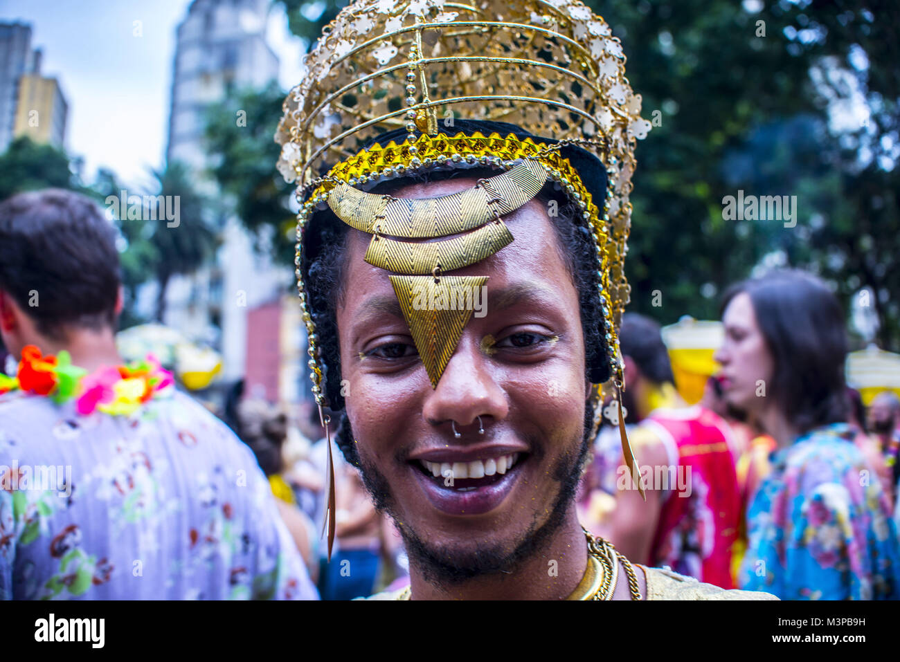 Sao Paulo, Brazil. 12th Feb, 2018. Revelers pose during street Carnival ...