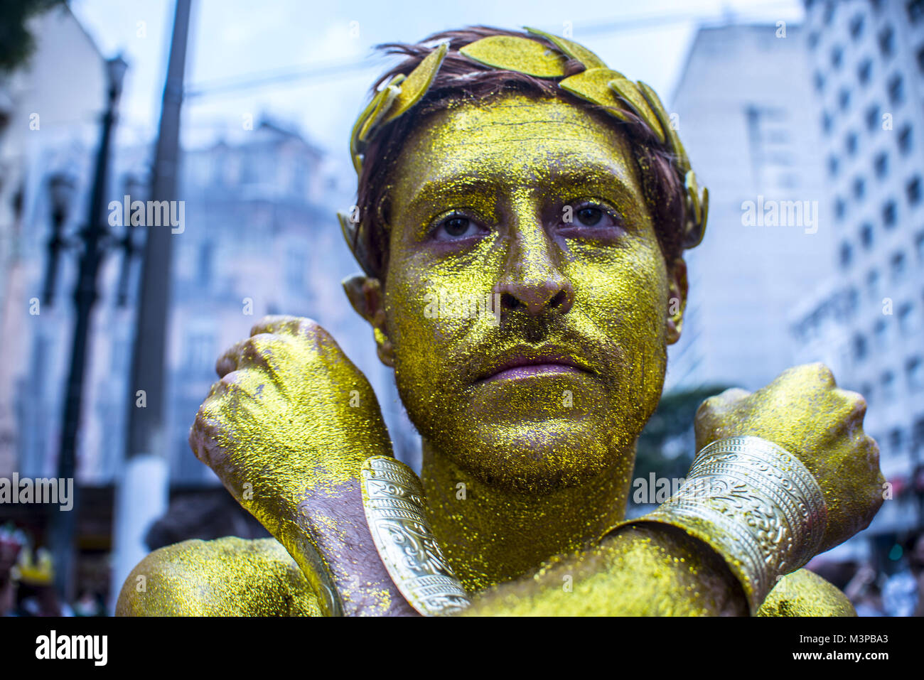 Sao Paulo, Brazil. 12th Feb, 2018. Revelers pose during street Carnival ...