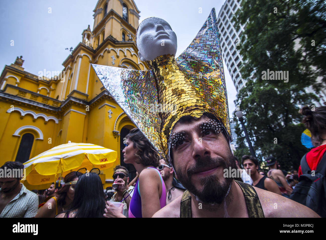 Sao Paulo, Brazil. 12th Feb, 2018. Revelers pose during street Carnival ...