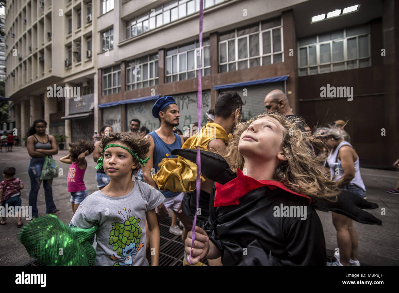 Sao Paulo, Brazil. 12th Feb, 2018. Revelers pose during street Carnival ...
