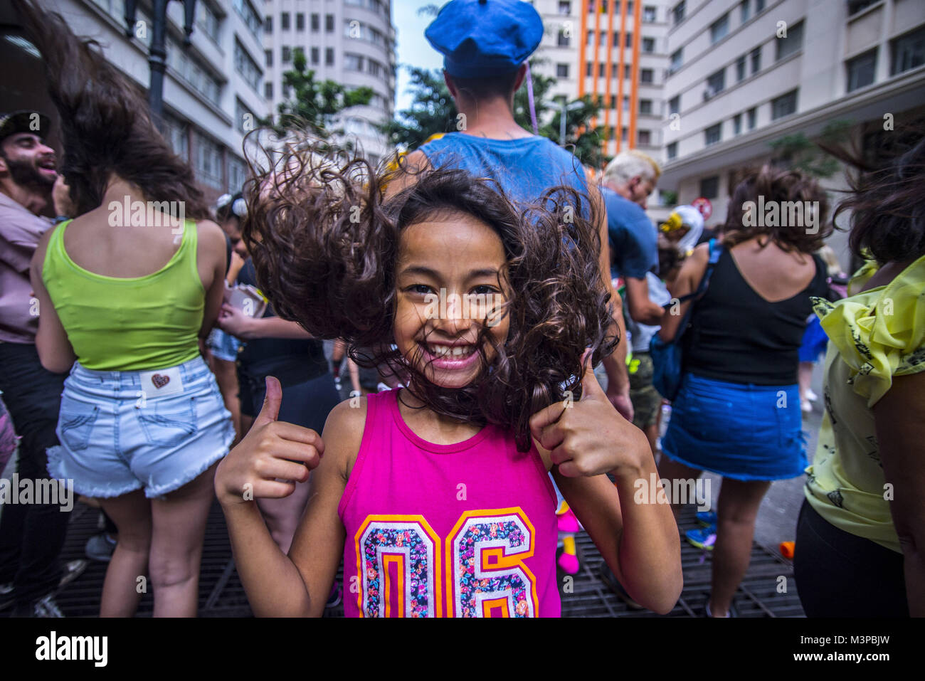 Sao Paulo, Brazil. 12th Feb, 2018. Revelers pose during street Carnival ...