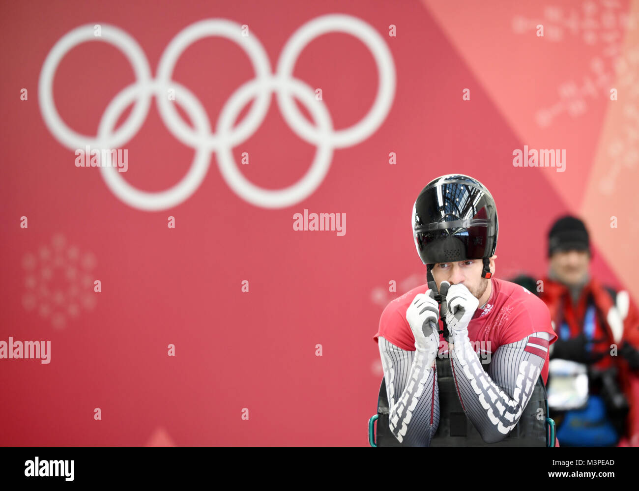 Skeleton pilot Martins Dukurs of Latvia waits for his start during a ...