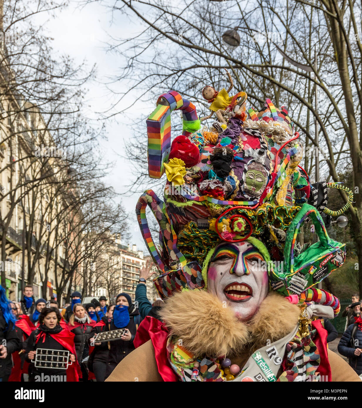Paris, France. 11th Feb, 2018. Street portrait of a disguised person ...