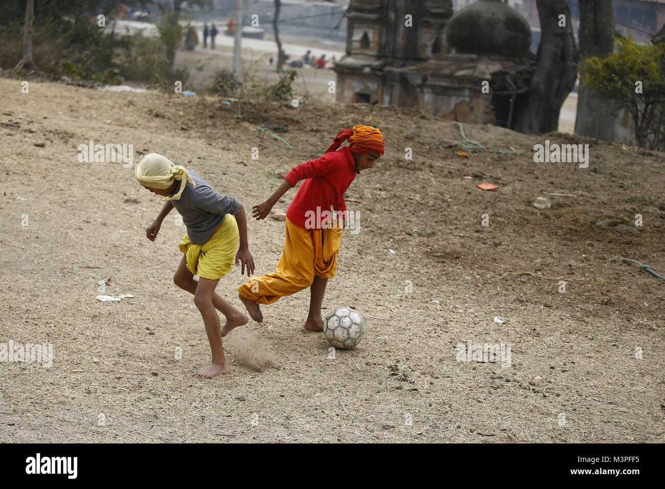 Kathmandu, Nepal. 12th Feb, 2018. Young Nepalese priests play football ...