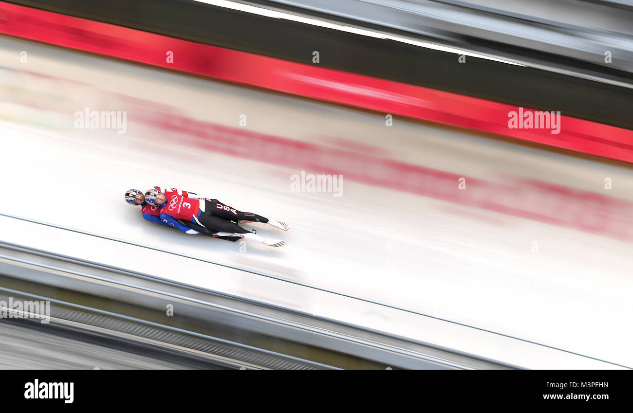 Lugers Justin Krewson and Andrew Sherk of the USA in action during ...