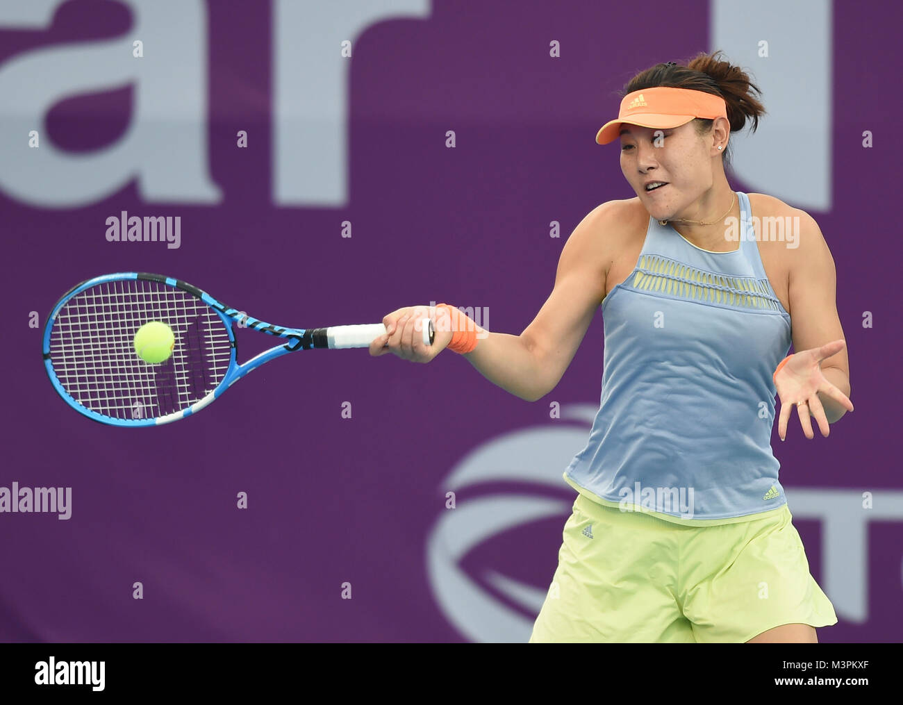 Doha, Qatar. 12th Feb, 2018. Duan Yingying of China hits a return ...