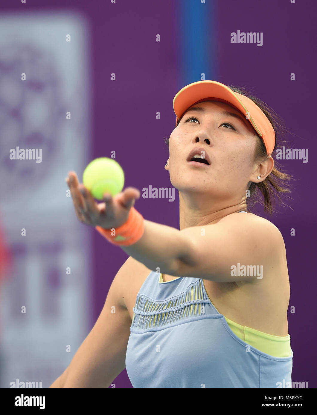 Doha, Qatar. 12th Feb, 2018. Duan Yingying of China serves during the ...