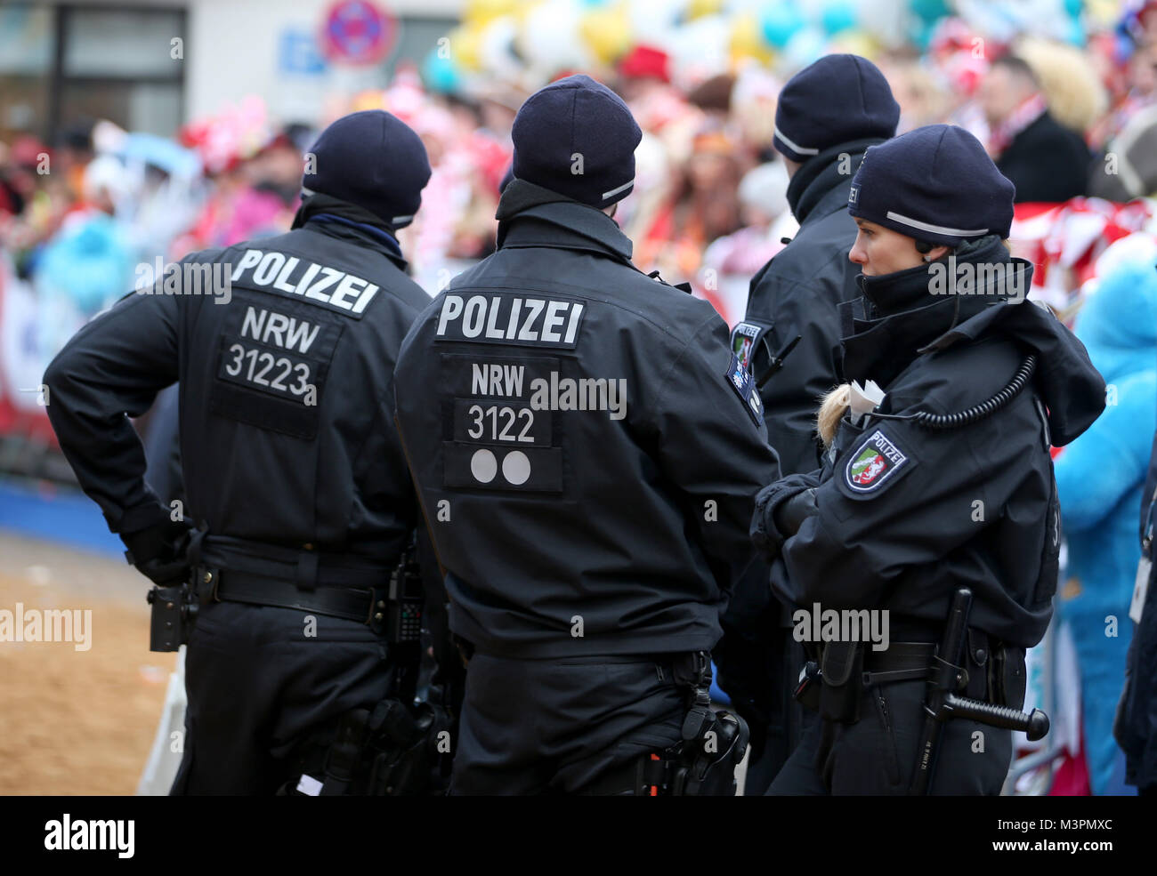 Duesseldorf, Germany, 12 Febraury 2018. Police officers accompany the ...