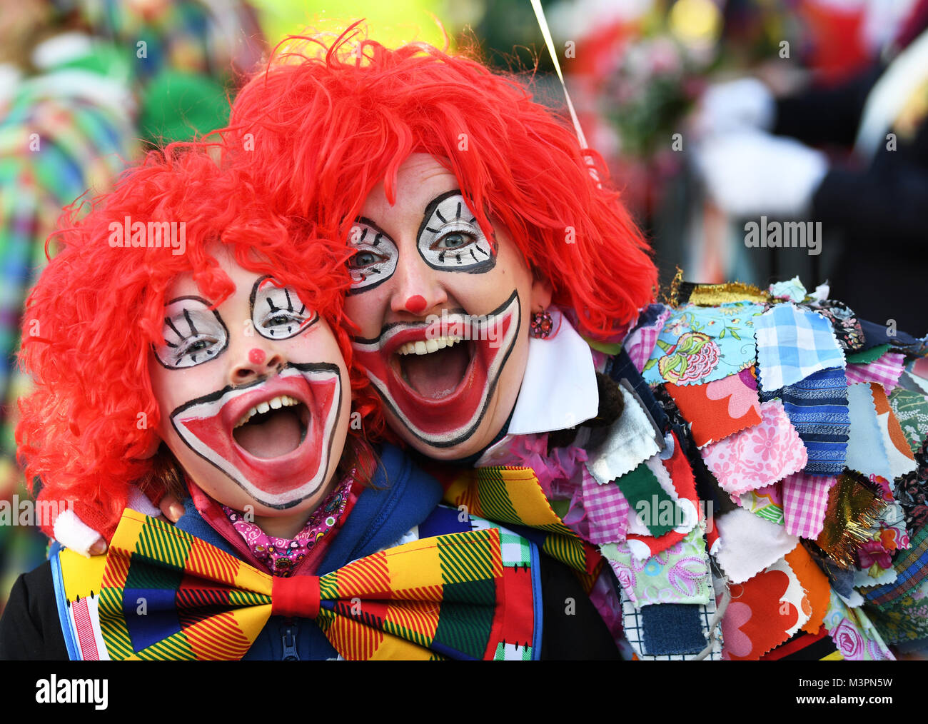 Duesseldorf, Germany, 12 Febraury 2018. Carnival goers in costume take ...