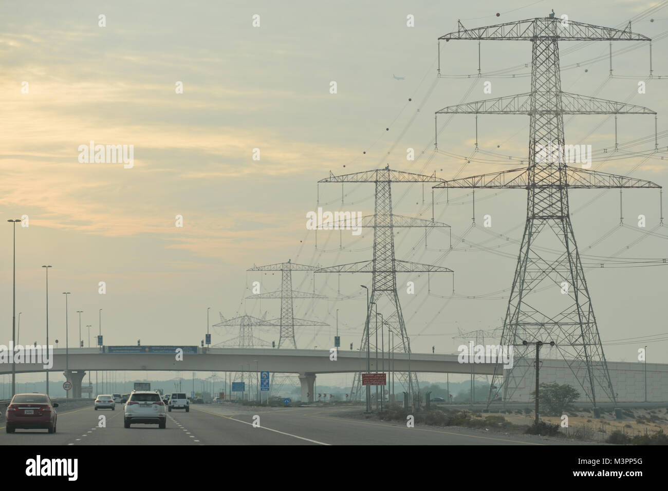 DUBAI, UAE - FEBRUARY 11, 2018. A view of the electric wires network ...