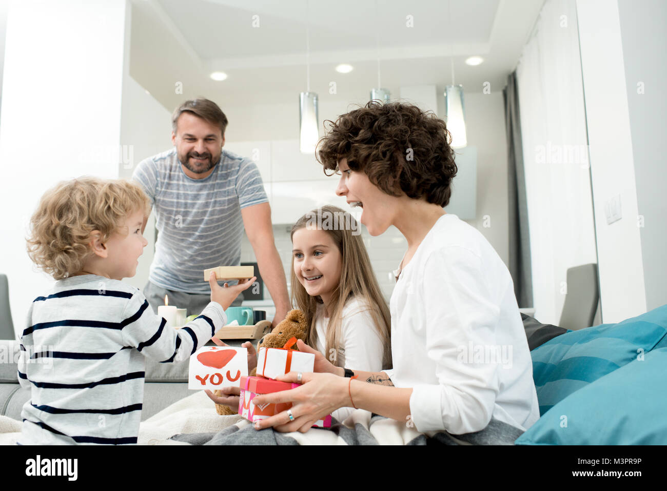 Family Celebrating Valentines Day Stock Photo - Alamy