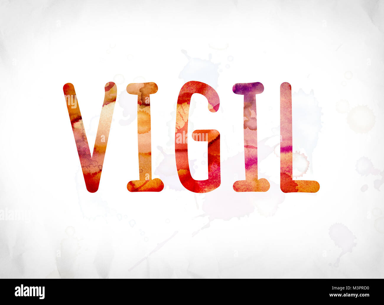 The word Vigil concept and theme painted in colorful watercolors on a ...