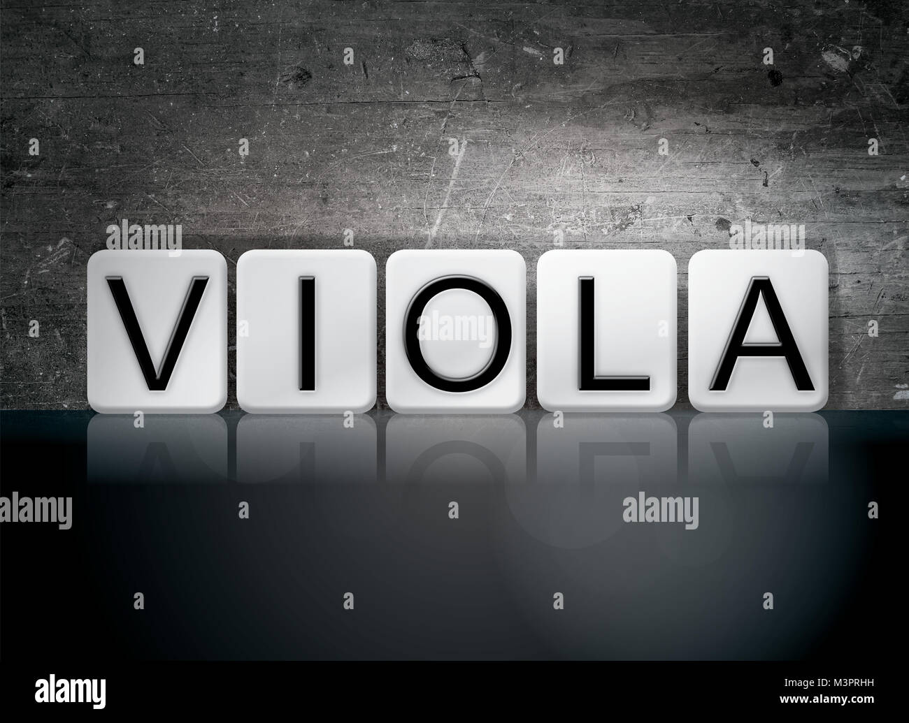 The word Viola concept and theme written in white tiles on a dark ...