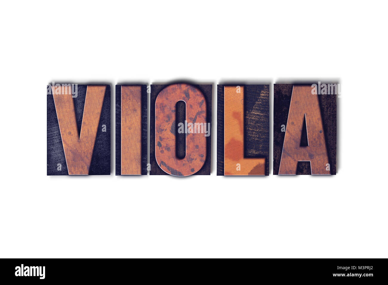 The word Viola concept and theme written in vintage wooden letterpress ...