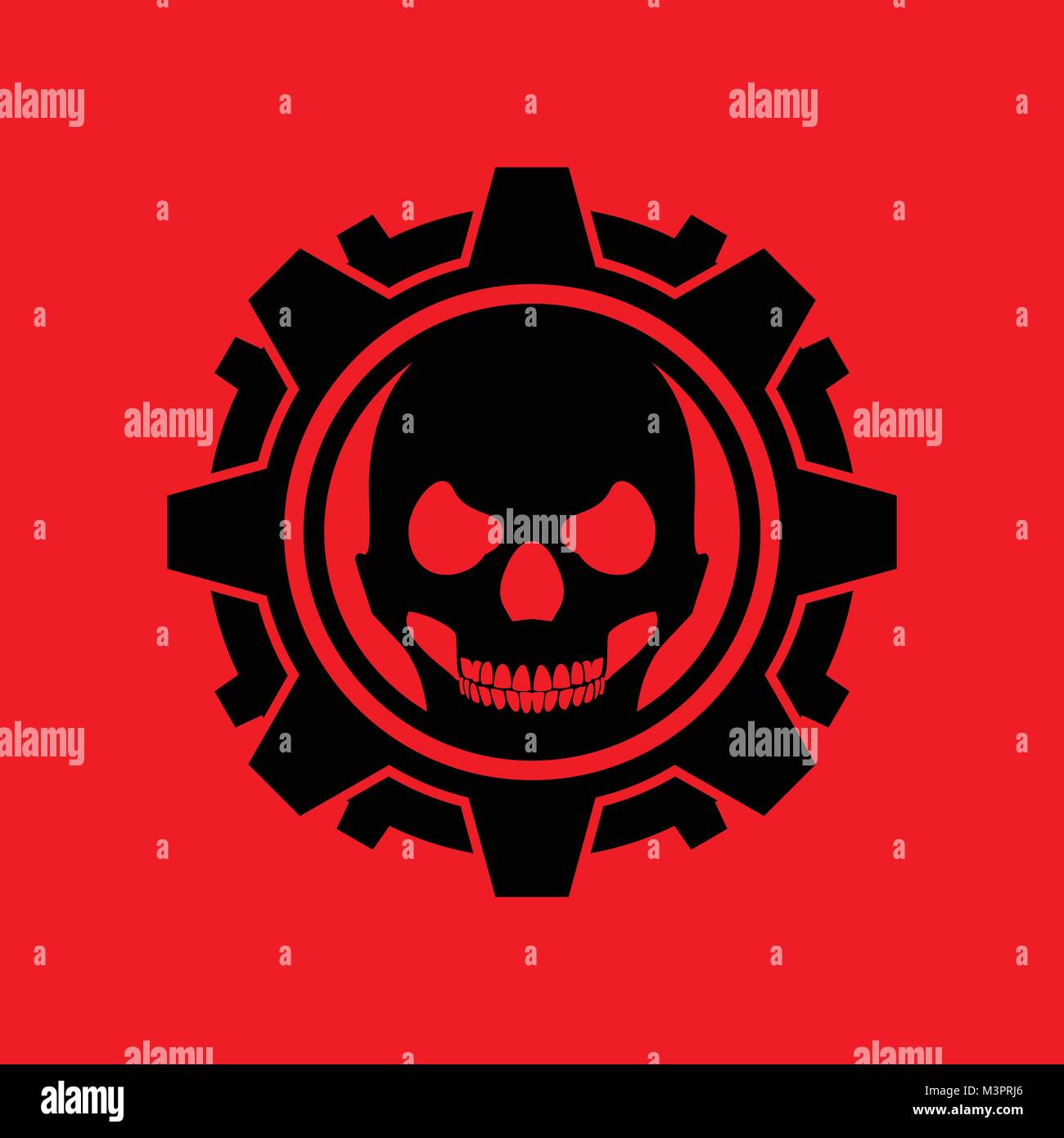 Skull Gear Machine Red Background Vector Symbol Graphic Design Stock ...
