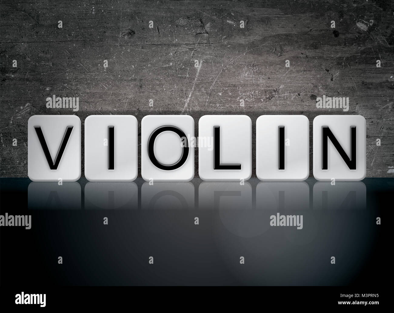 The word Violin concept and theme written in white tiles on a dark ...