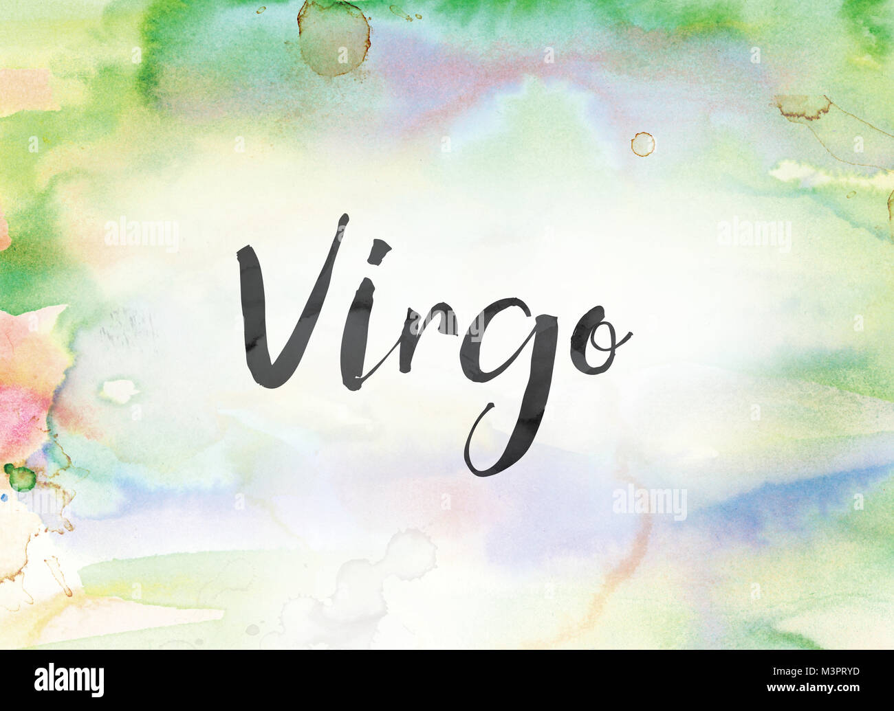 The word Virgo concept and theme written in black ink on a colorful ...