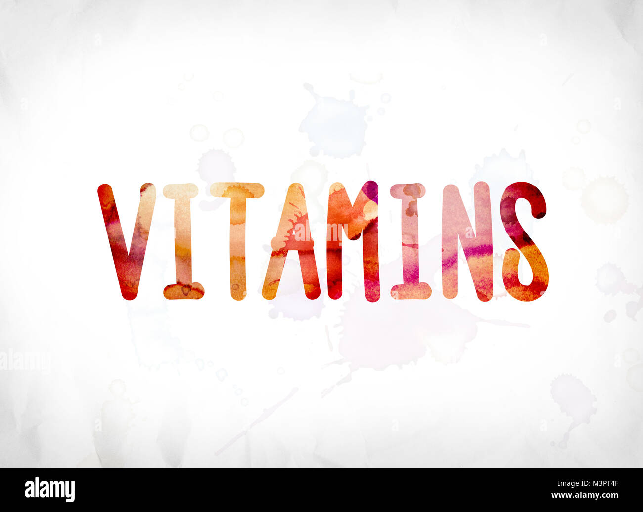 The word Vitamins concept and theme painted in colorful watercolors on ...