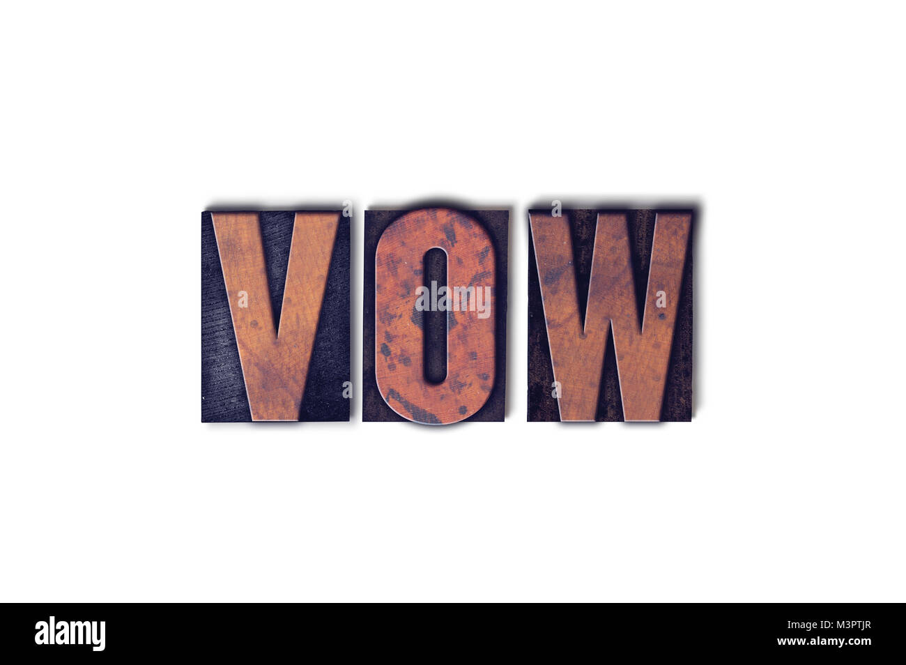 The word Vow concept and theme written in vintage wooden letterpress ...