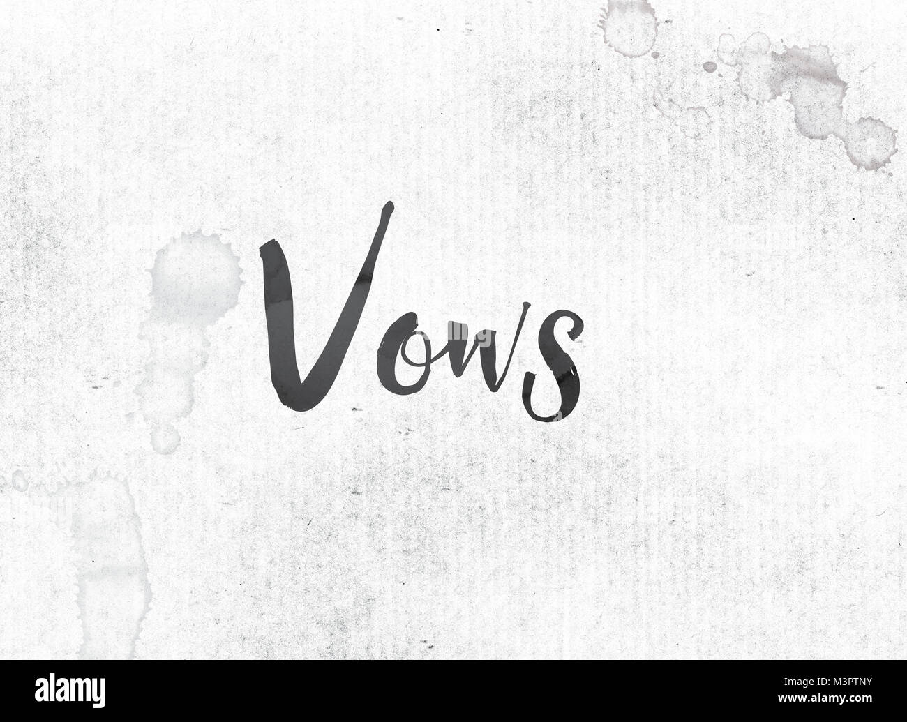 The word Vows concept and theme painted in black ink on a watercolor ...