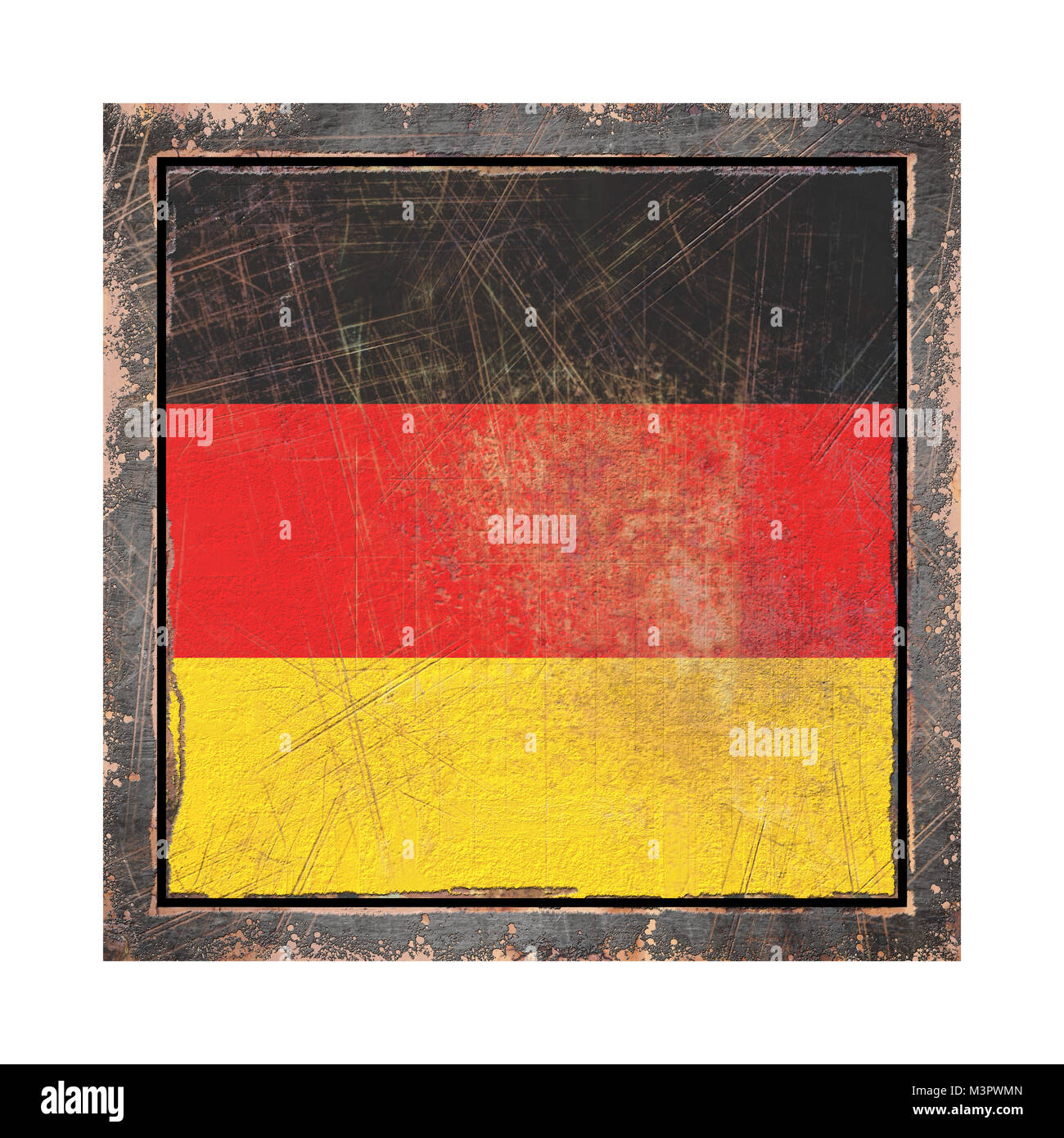 3d rendering of a Germany flag over a rusty metallic plate wit a rusty ...