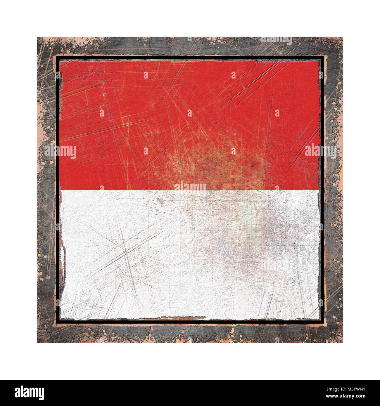 3d rendering of a Monaco flag over a rusty metallic plate wit a rusty ...