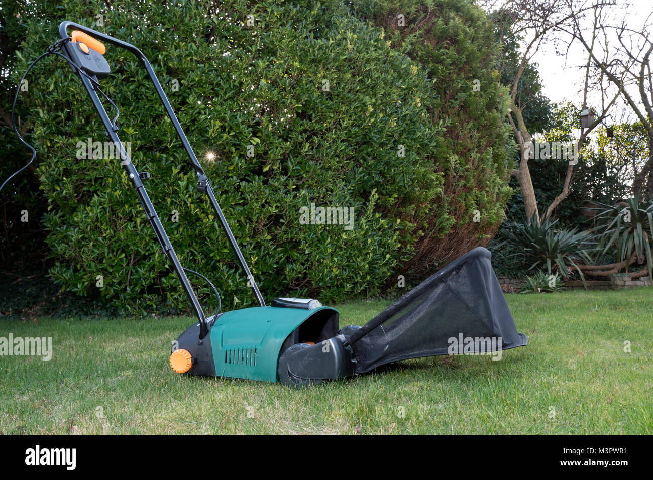 Electric garden lawn raker Stock Photo - Alamy