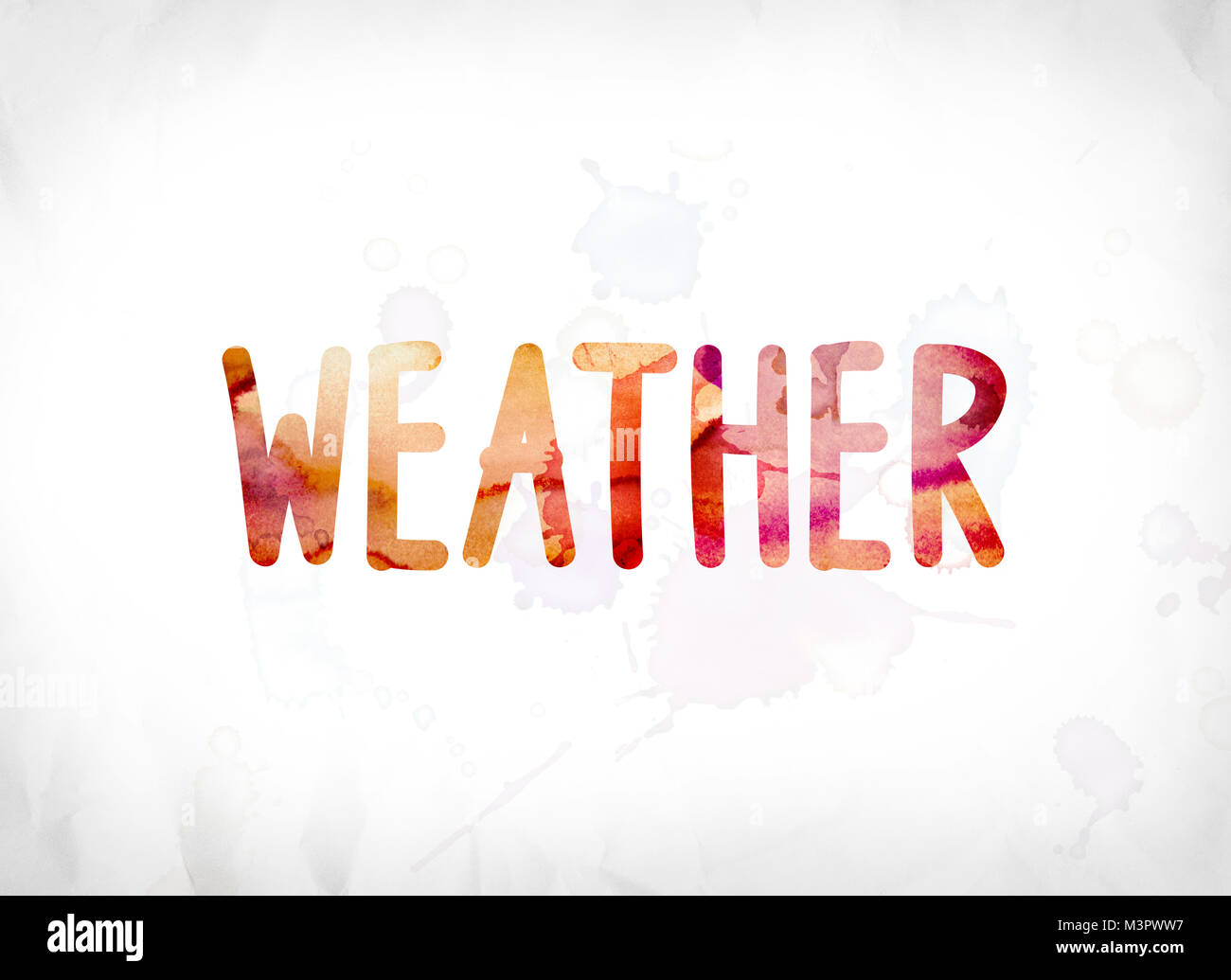 The word Weather concept and theme painted in colorful watercolors on a ...