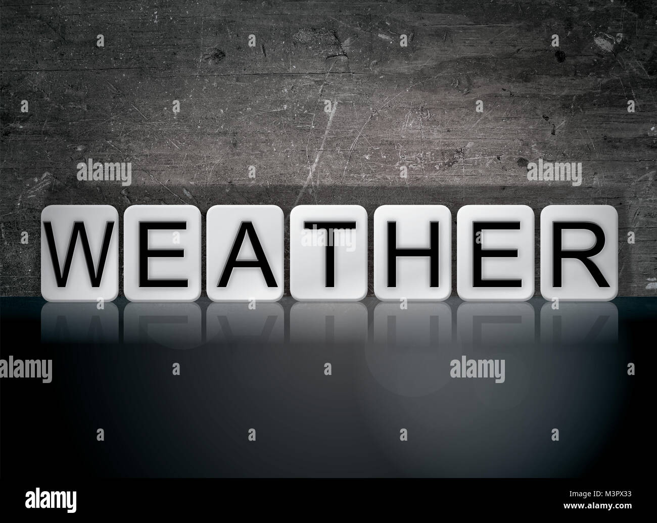 The word Weather concept and theme written in white tiles on a dark ...