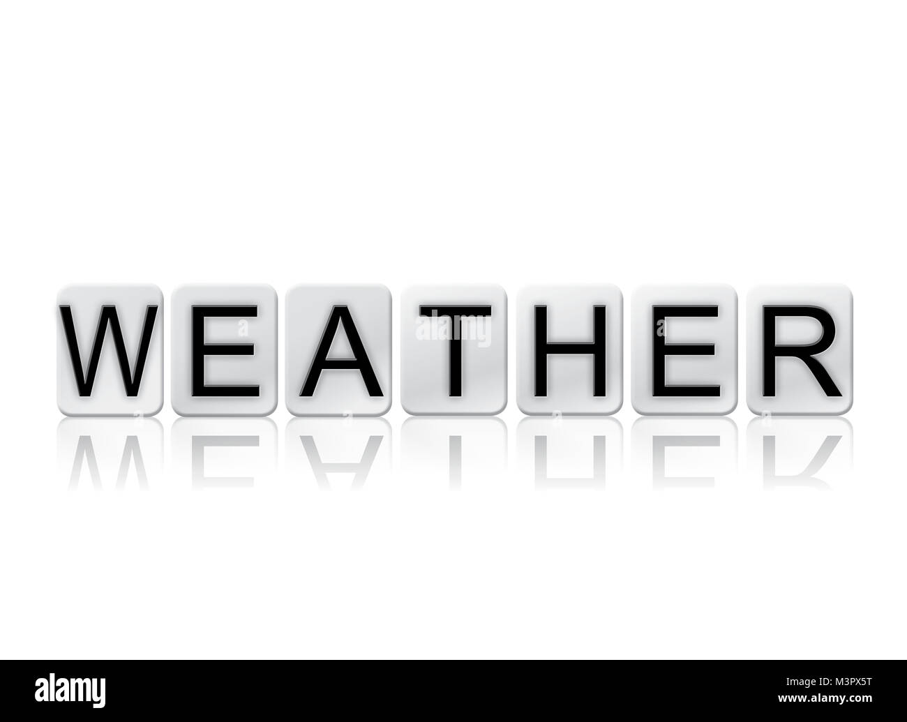The word Weather concept and theme written in white tiles and isolated ...