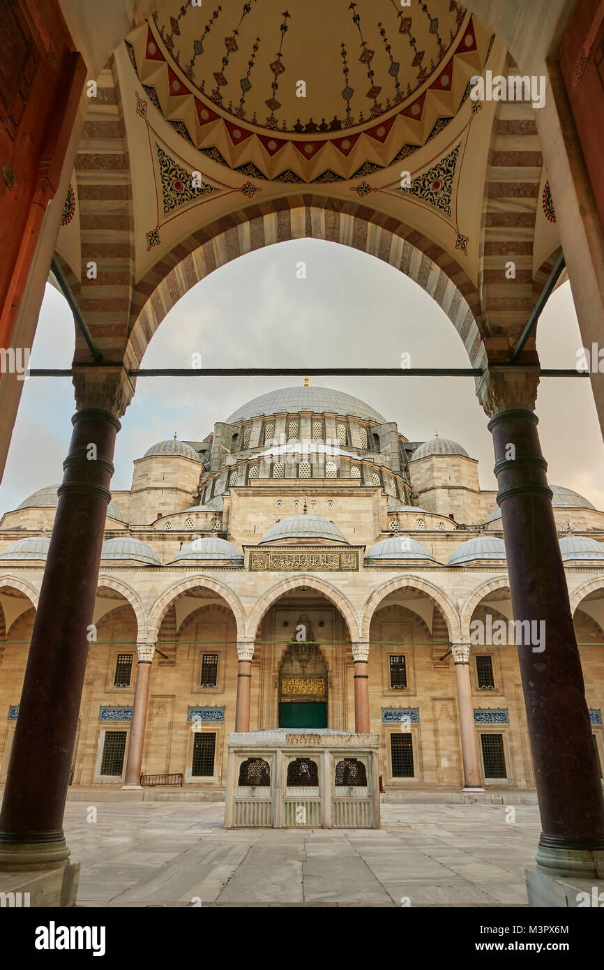 Exterior of an inner courtyard and dome of the biggest Suleymaniye ...