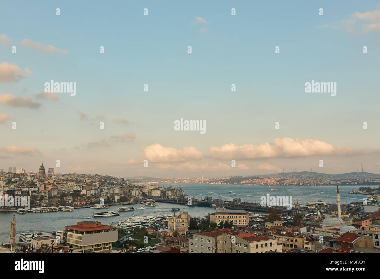 Aerial view Istanbul historic centre. Karakoy, Beyoglu and Fatih with ...