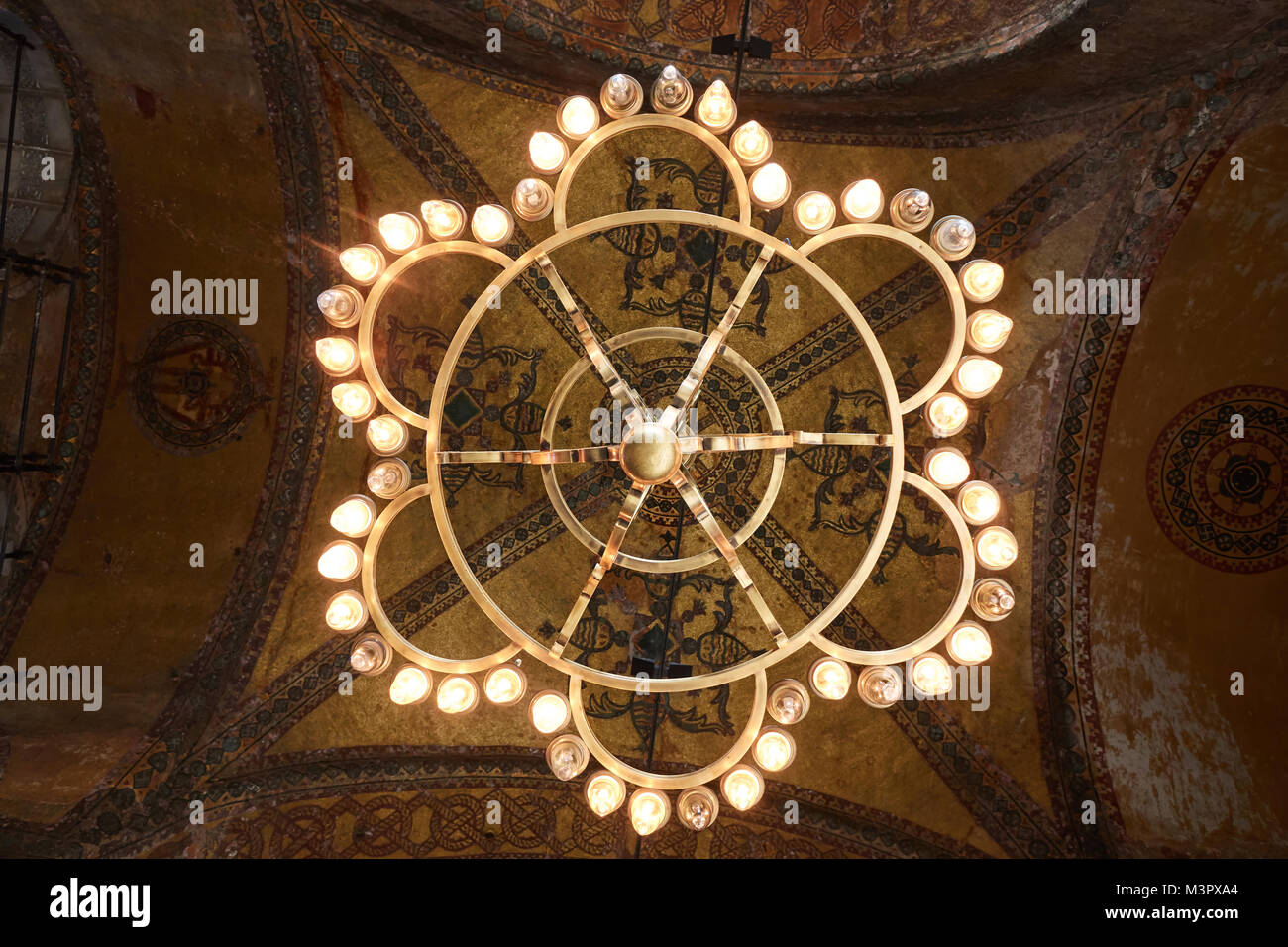 View the dome of the mosque with ancient basilica. Ceiling decorations ...