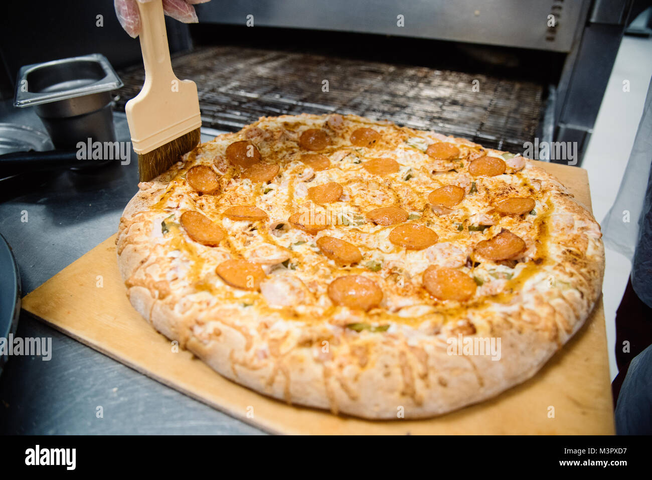 Process of cooking, making, baking pizza. Restaurant, cafe or pizzeria ...