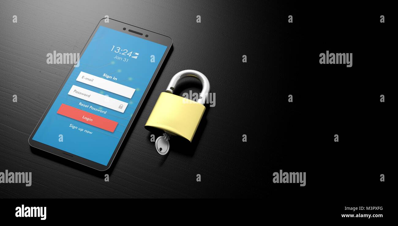 Smartphone privacy concept. Login on a smartphone screen and unlocked ...