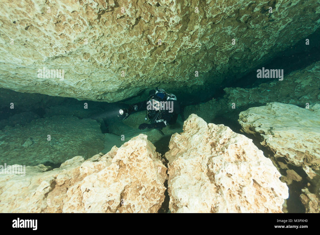 divers underwater caves diving Florida Jackson Blue cave USA Stock ...