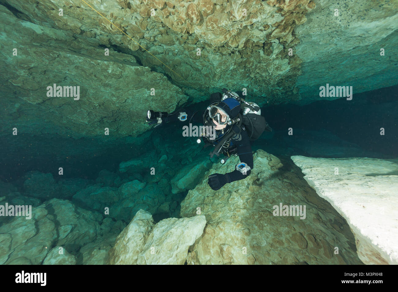 divers underwater caves diving Florida Jackson Blue cave USA Stock ...