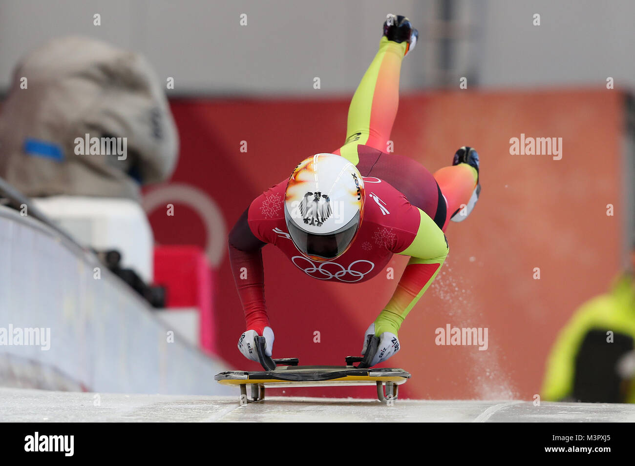 Germany's Anna Fernstaedt during the Women's Skeleton practice on day ...