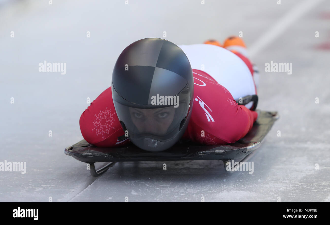 Austria's Janine Flock during the Women's Skeleton practice on day ...