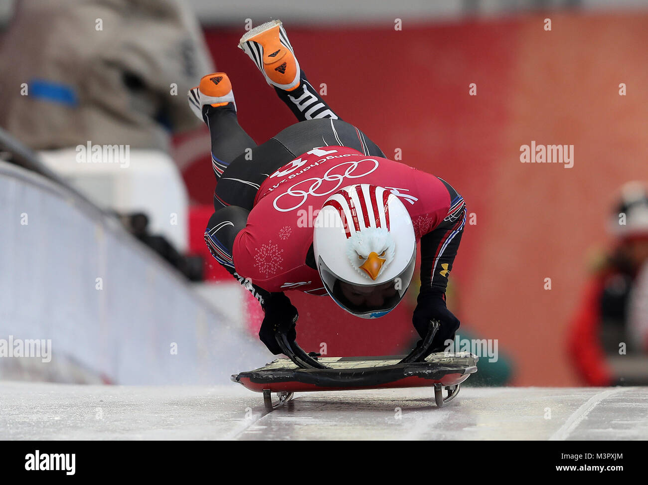 USA's Katie Uhlaender during the Women's Skeleton practice on day three ...
