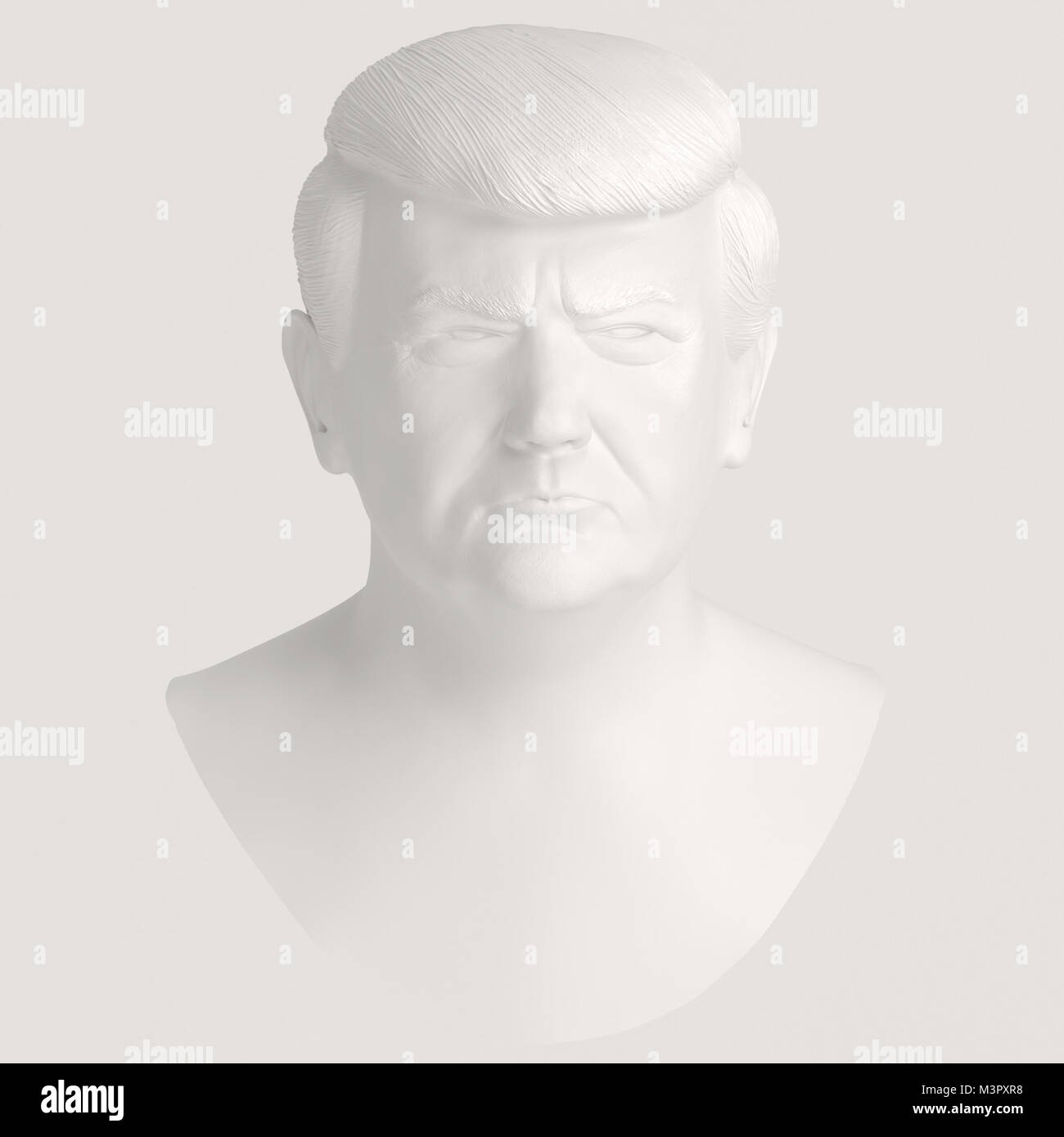 3D Render Sculpture head of the US President Donald Trump on white ...