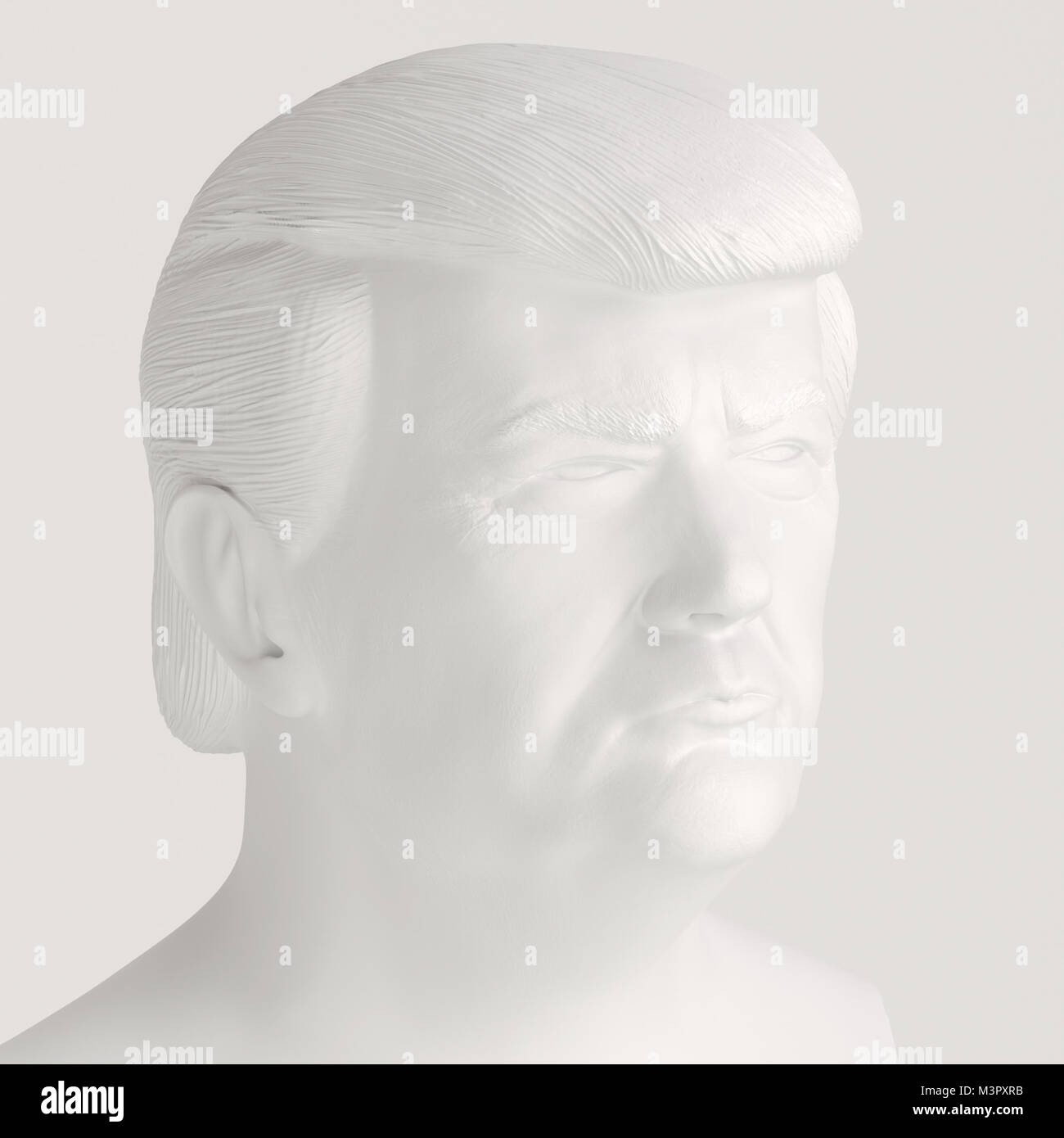 3D Render Sculpture head of the US President Donald Trump on white ...