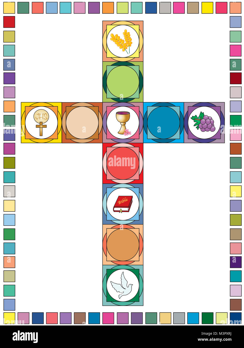 illustration of religion cross with icons Stock Photo - Alamy