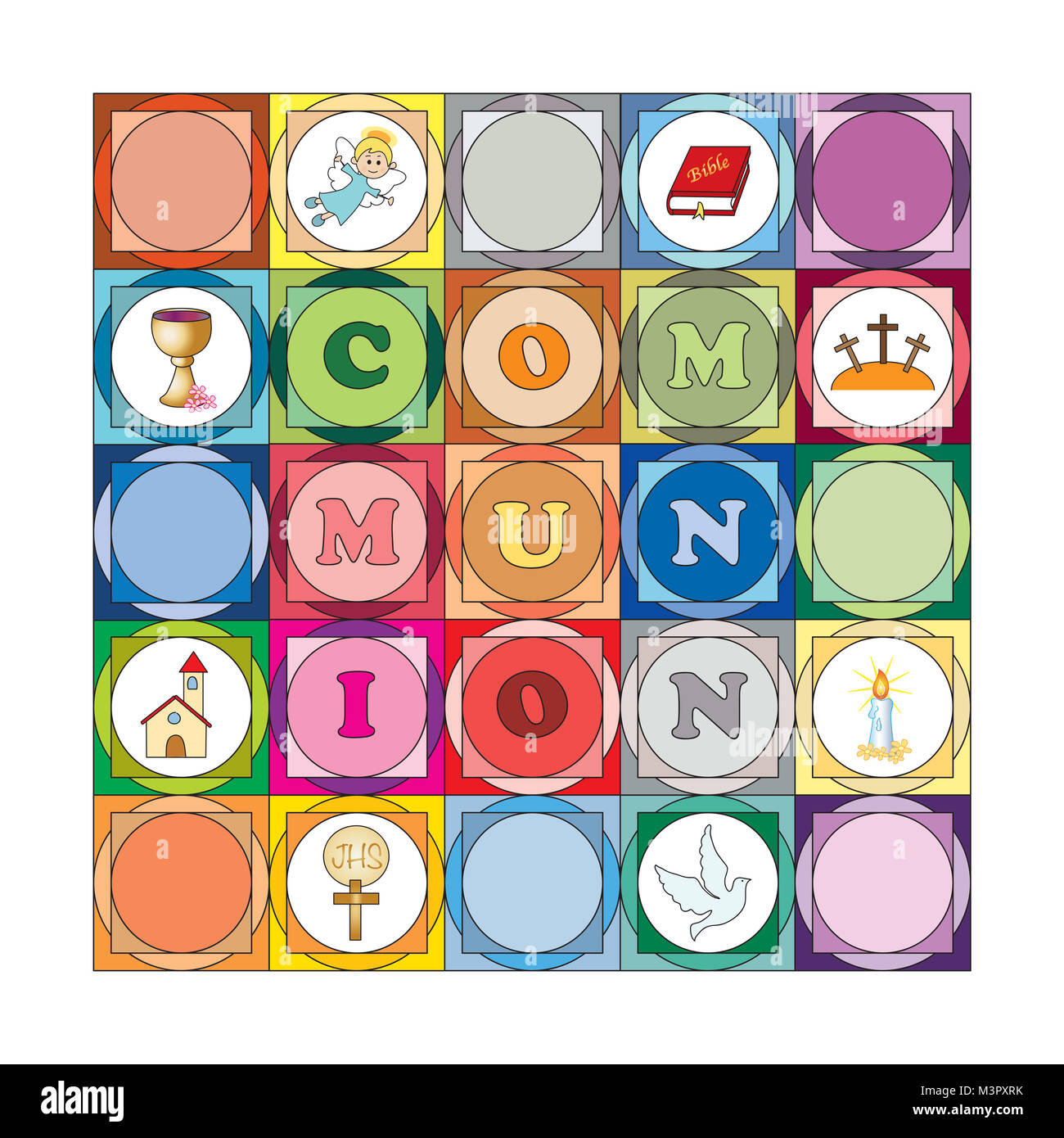 illustration for first communion with icons Stock Photo - Alamy