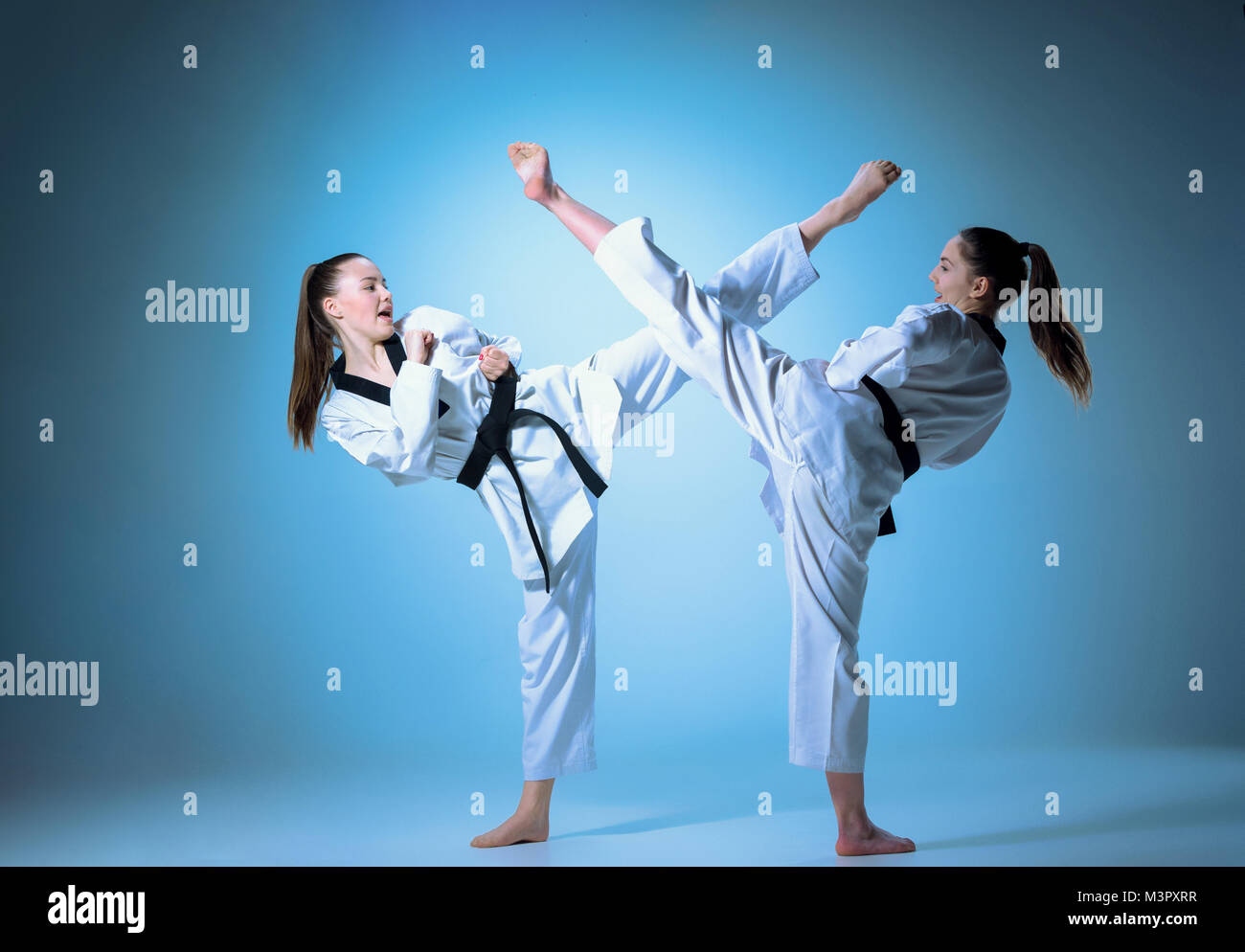 The studio shot of group of kids training karate martial arts Stock ...
