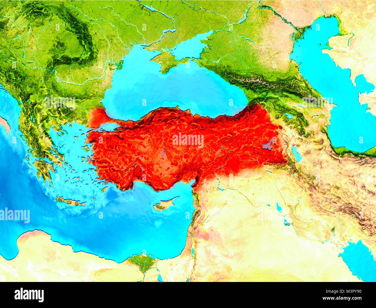 Turkey highlighted in red on planet Earth. 3D illustration. Elements of ...