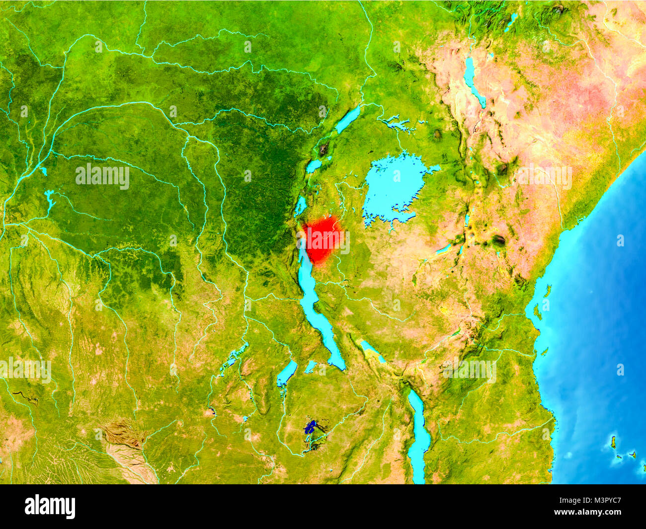 Burundi highlighted in red on planet Earth. 3D illustration. Elements of this image furnished by ...